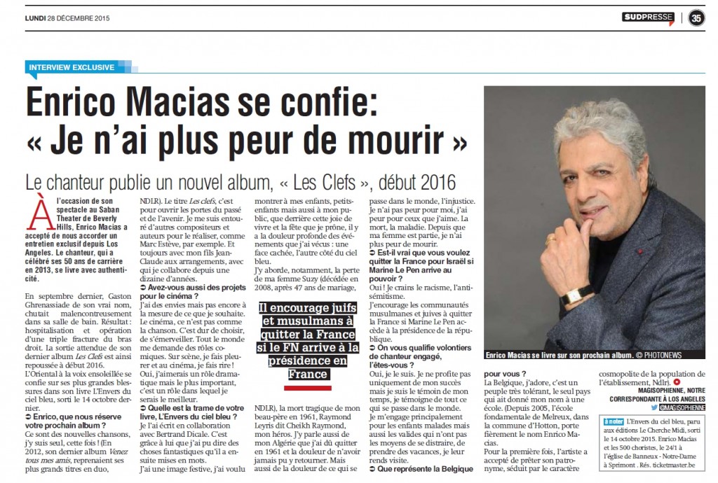 " Enrico Macias se confie "Je n'ai plus peur de mourir" - ENRICO MACIAS ...